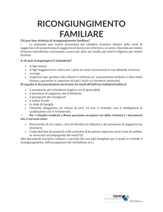 checklist PERMESSO DI SOGGIORNO PER RICONGIUNGIMENTO FAMILIARE PDF ...